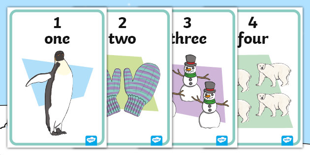 Winter Themed Number Posters with Words & Numbers (1-10)