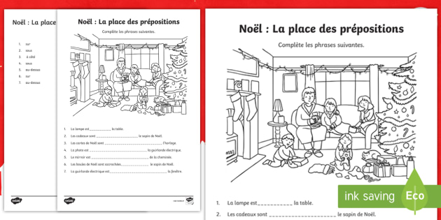 Feuille d'activité sur le thème de Noël : La place de la préposition