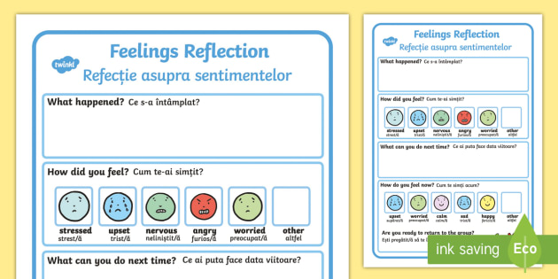 Feelings Reflection Writing Frame English Romanian - Feelings Reflection