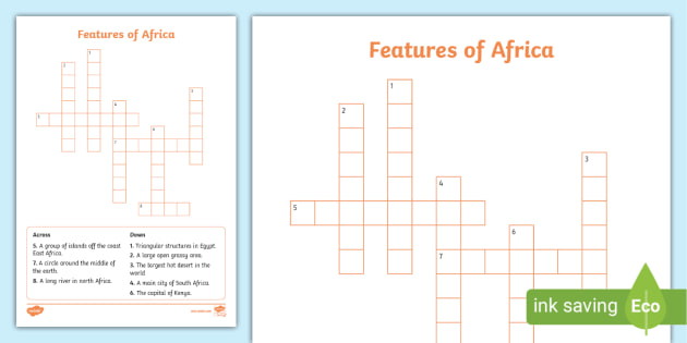 Features of Africa Crossword (teacher made)