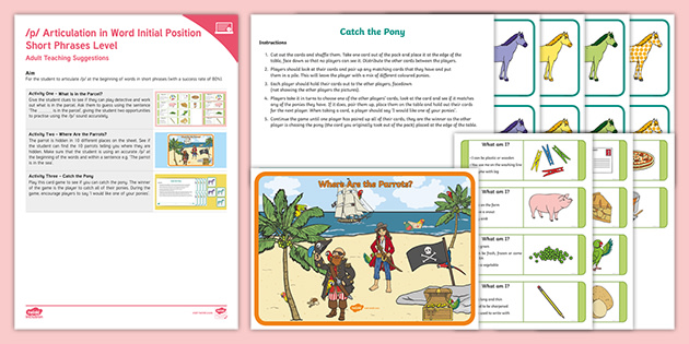 /p/ Articulation in Word Initial Position Short Phrases Level Activity Pack