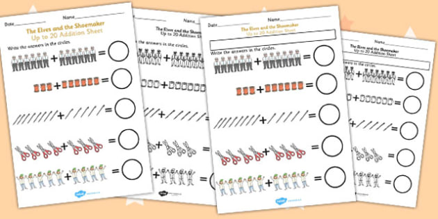 The Elves and the Shoemaker Up to 20 Addition Sheet - addition