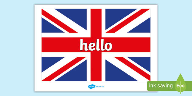 Hello On British Flag A4 (teacher made)