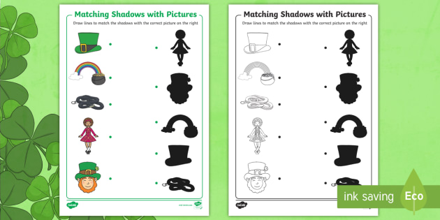 St Patricks Day Shadow Matching Worksheet