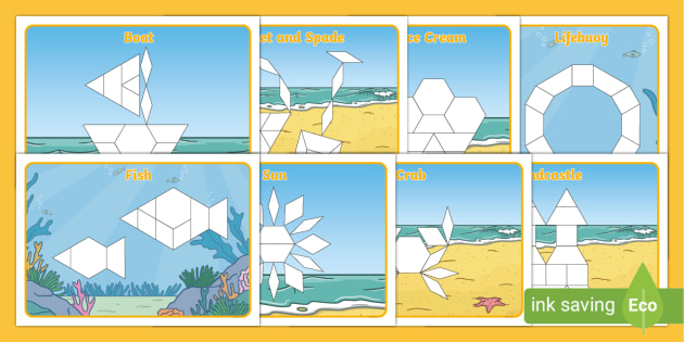 👉 Seaside Pattern Block Match and Make Activity Mats
