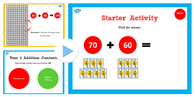 Year 2 Adding 2 Digit Numbers and Tens Crossing 100 With Same 10s