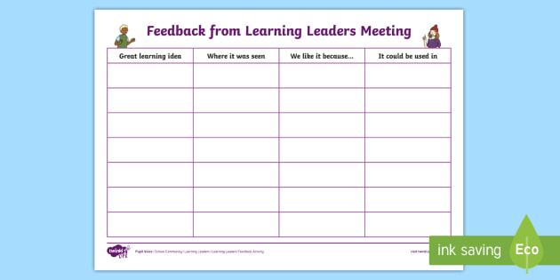 Pupil Voice - School Community - Learning Leaders - Feedback Activity