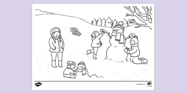FREE! - Winter Scene Colouring Page - Primary Resources