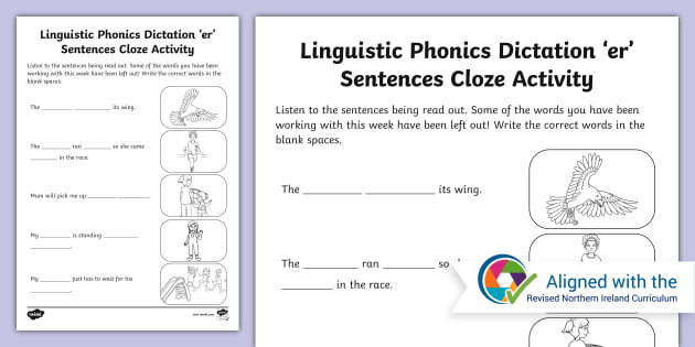Linguistic Phonics Phase 2 'er' Dictation Sentences Cloze