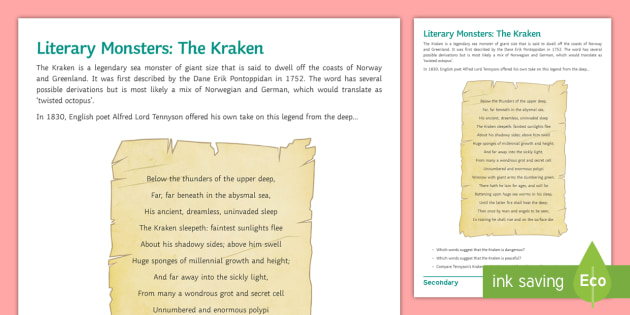 Literary Monsters: The Kraken Worksheet (teacher made)