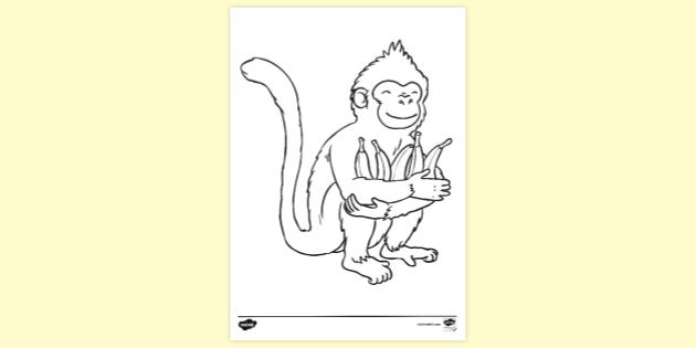 FREE! - Monkey with 5 Bananas Colouring | Colouring Sheets
