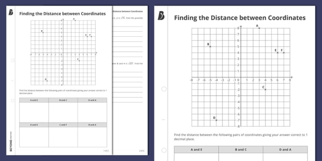 👉 Distance between Coordinates Worksheet