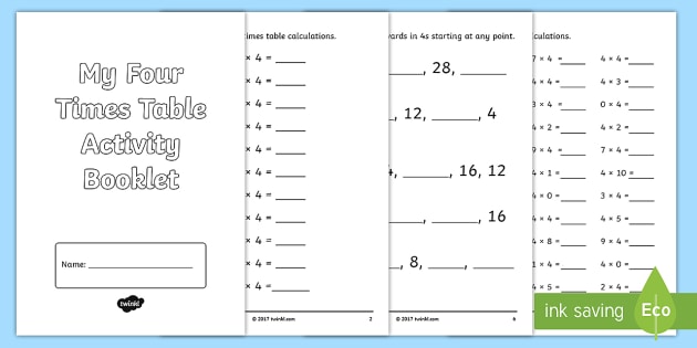 Four Times Table Activity Booklet CfE Multiplication Workbooks Four 