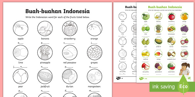 Indonesian Fruit Differentiated Worksheet