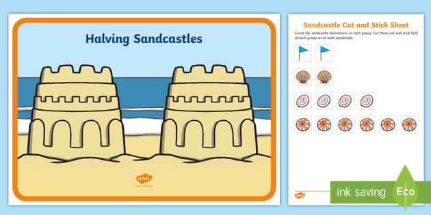 Sandcastle Halving Cut And Stick Activity (teacher made)