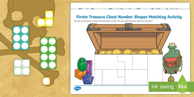 Pirate Treasure Chest Number Shape Outline and Matching Posters ...
