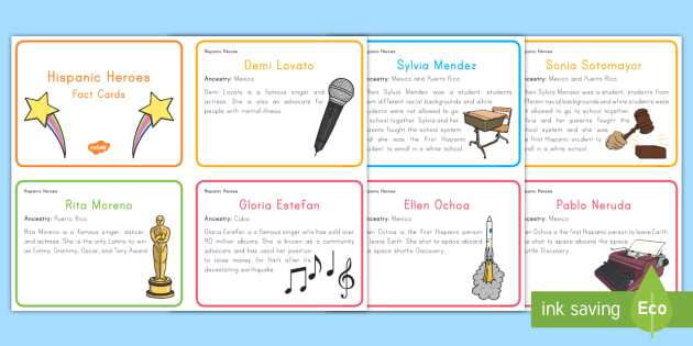 Famous Hispanic People Fact Cards | Grades K-2 | Twinkl