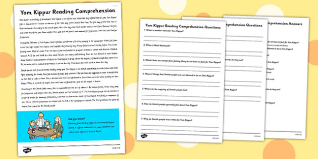 Yom Kippur Reading Comprehension Activity (teacher made)