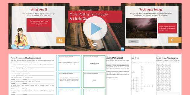 GCSE Five Fun Activities for Learning More Poetry Techniques Activity Pack