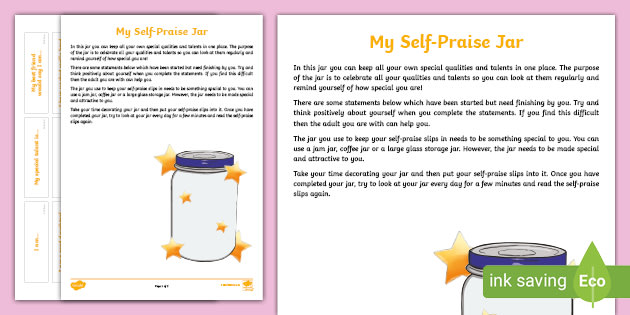 Self-Praise Jar Worksheet (teacher made)