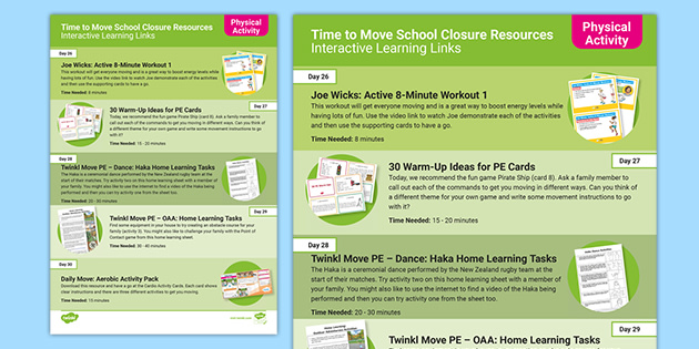 Physical Activity School Closure Interactive Links Week 6