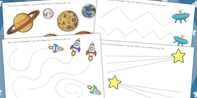 Space Themed Pencil Control Worksheets (teacher made)