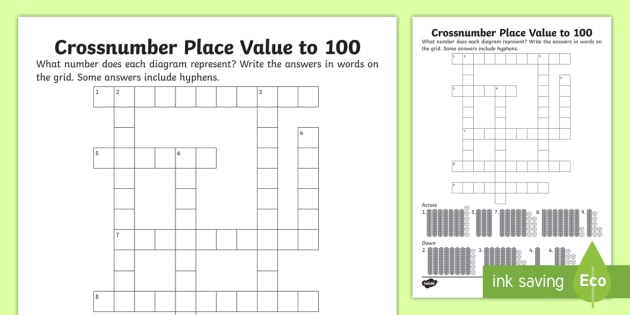 KS1 Place Value to 100 Crossnumber Worksheet / Worksheet