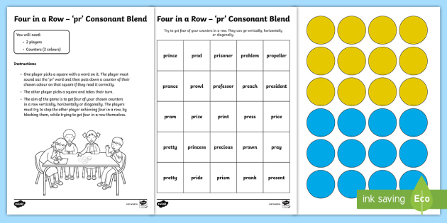 Four in a Row 'pr' Blends Activity (teacher made)