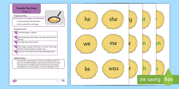 Phase 3 Tricky Word Pancake Flip Game