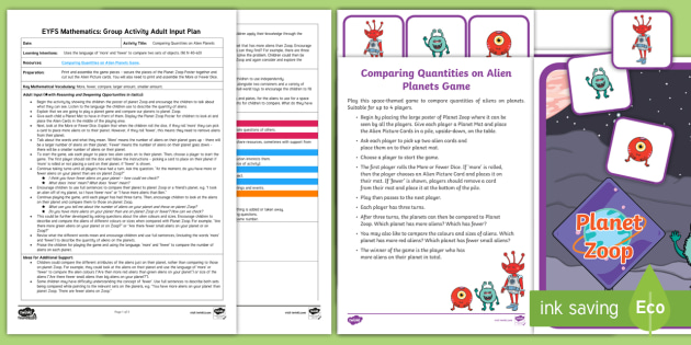 EYFS Maths: Comparing Quantities on Alien Planets Group Activity Adult ...