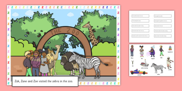 Silly Z Sound Sentences Cut and Stick Pictures