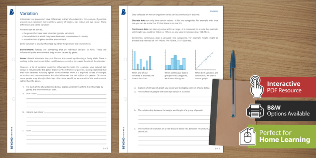 Variation Worksheet | GCSE Biology | Beyond Secondary