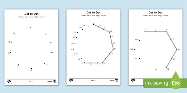 Counting in 2s, 5s and 10s Shapes Dot to Dot Worksheets