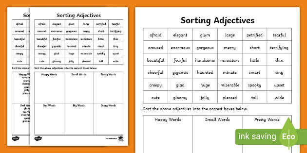 Noun, Verb and Adjective Sorting Activity to Support Teaching on The ...
