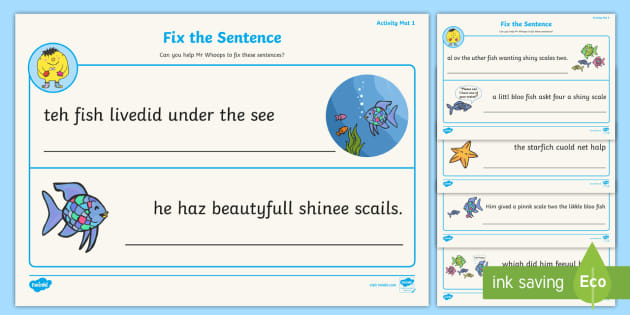 Fix the Sentence Activity Mat Pack to Support Teaching on The Rainbow Fish