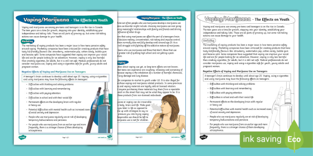 Vaping/Marijuana - The Effects on Youth Fact File