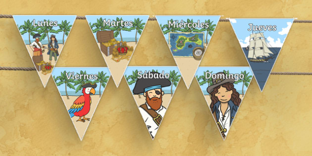Pirate Themed Days of the Week on Bunting Spanish