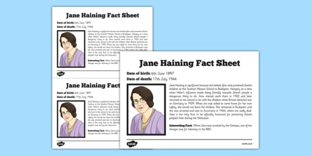 Scottish Significant Individuals Jane Haining Fact Sheet - Scottish