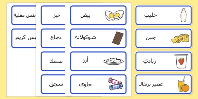 Food Vocabulary Cards Arabic