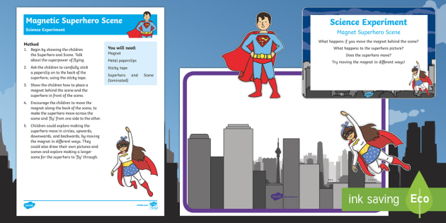 EYFS Magnetic Superhero Scene Science Experiment and Prompt Card