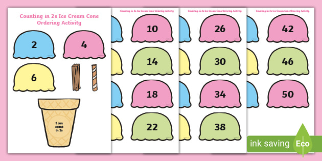 Counting in 2s Ice Cream Cone Ordering Activity