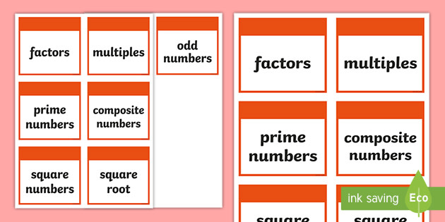Number Theory Word Cards (teacher made)