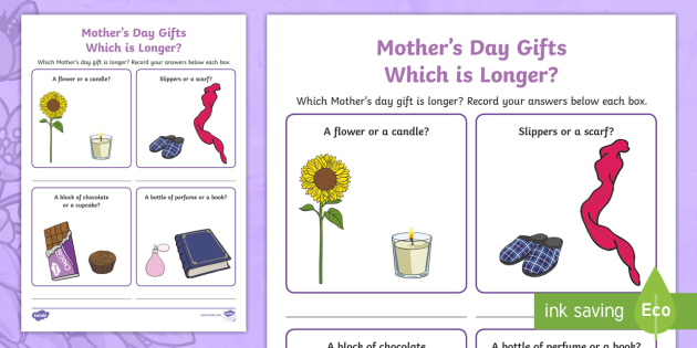 Mother's Day Gifts Which is Longer? Worksheet / Worksheet