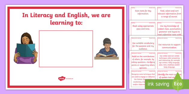 'We Are Learning To' Second Level Literacy and English Display Poster