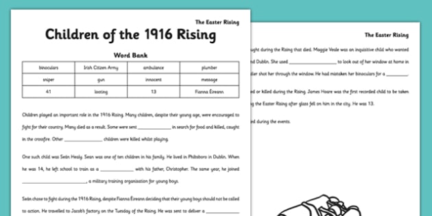 Children of the 1916 Rising Cloze Activity (teacher made)