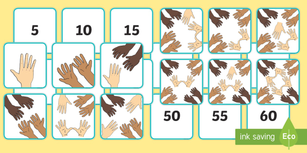 Counting in 5s and 10s Hand Themed Matching Cards
