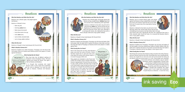 LKS2 Boudicca Differentiated Reading Comprehension Activity