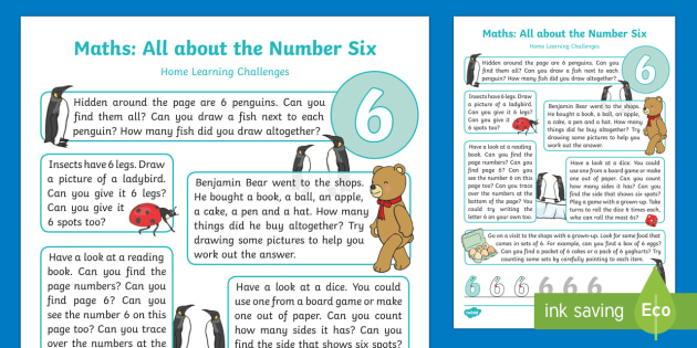 EYFS Maths: All About Number Six Home Learning Challenges