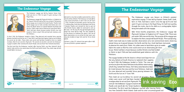 The Endeavour Voyage Differentiated Reading Comprehension