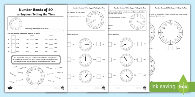 👉 Number Bonds of 60 to Support Telling the Time Activity